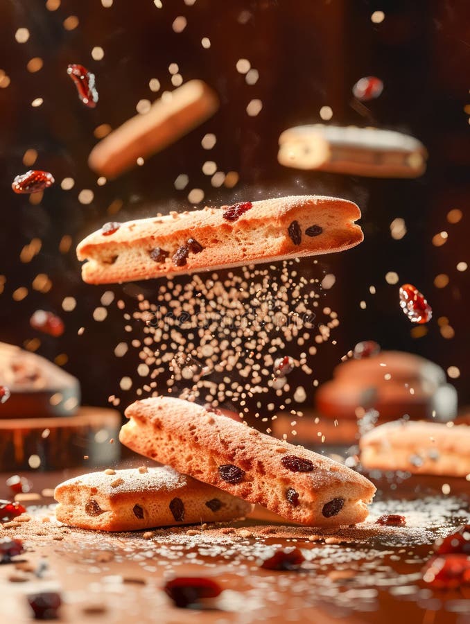 Levitating Chocolate Chip Biscotti in a Dynamic Bakery Setting with ...