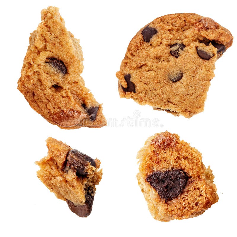 Levitating Chocolate Chip Cookies Isolated on White Background. Flying ...