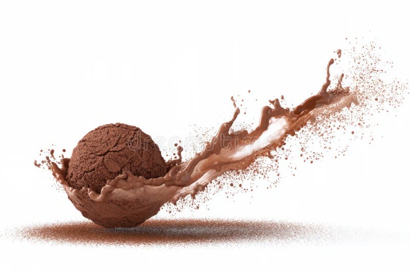 Levitating Chocolate Ice Cream Ball with Dynamic Milk Splash and Cocoa ...