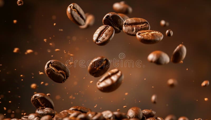 Levitating Coffee Beans: Dynamic and Creative Background. Stock Photo ...