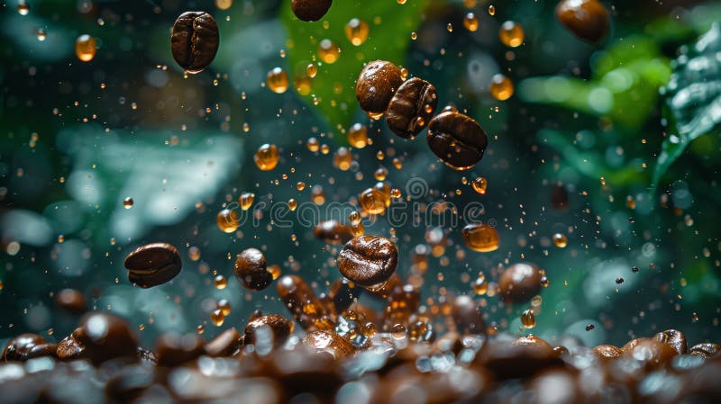 Coffee Bean Splash Closeup Water Droplets Beans Background Stock Photos ...