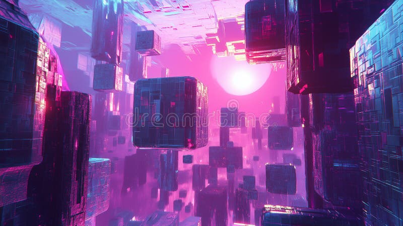 Levitating Cube City with Vibrant Colors and Futuristic Architecture in ...