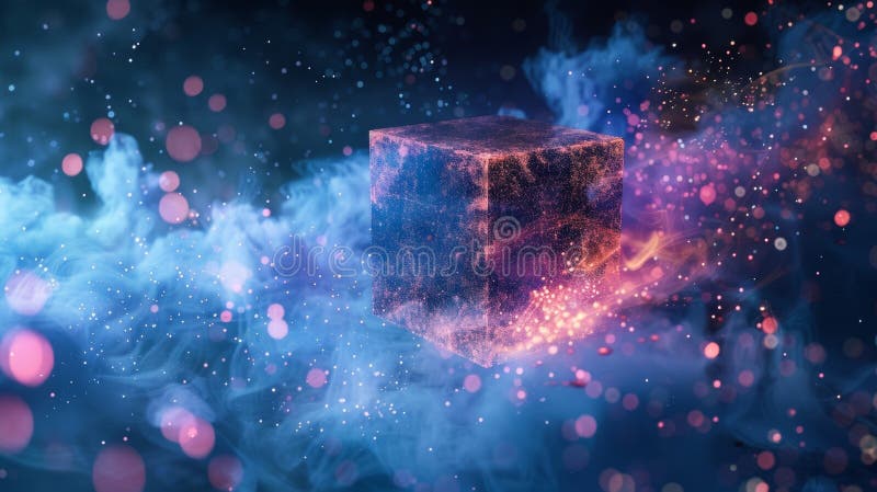 A Levitating Cube Surrounded by a Cloud of Particles Representing the ...