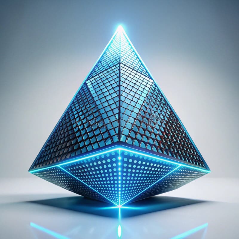 Levitating 3D Pyramid with Glowing Digital Patterns Stock Illustration ...
