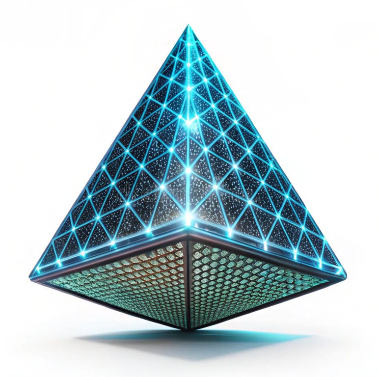 Levitating 3D Pyramid with Glowing Digital Patterns Stock Illustration ...