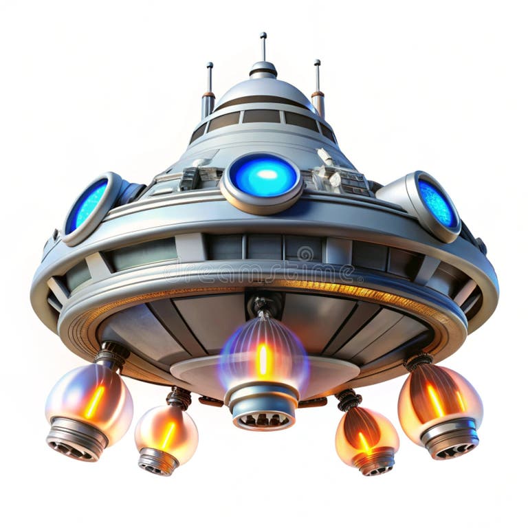 Levitating 3D Spaceship with Animated Engine Thrusters Stock ...