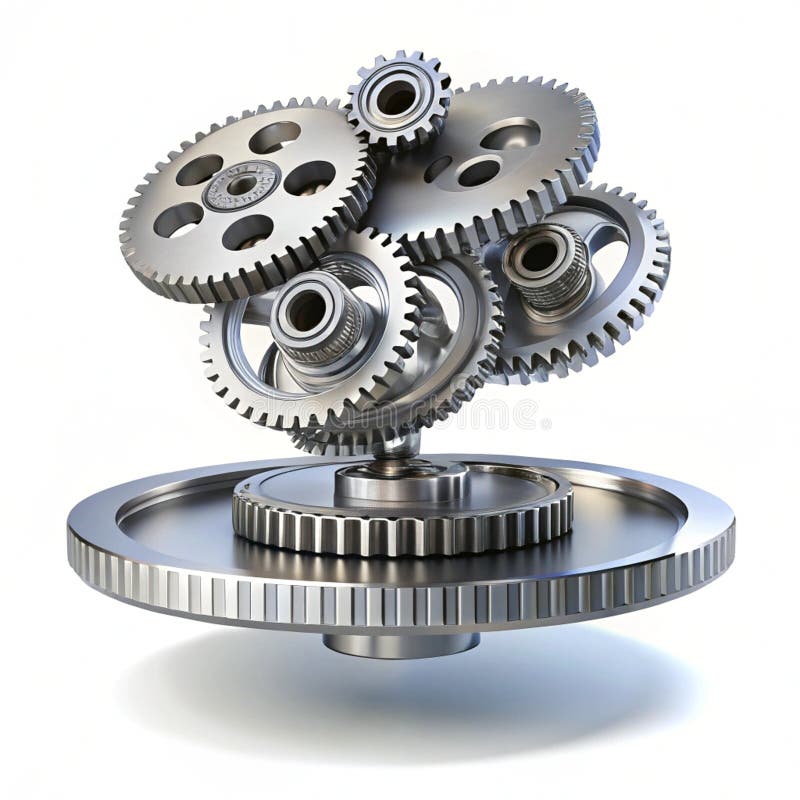 Levitating 3D Structure with Rotating Gears Stock Illustration ...