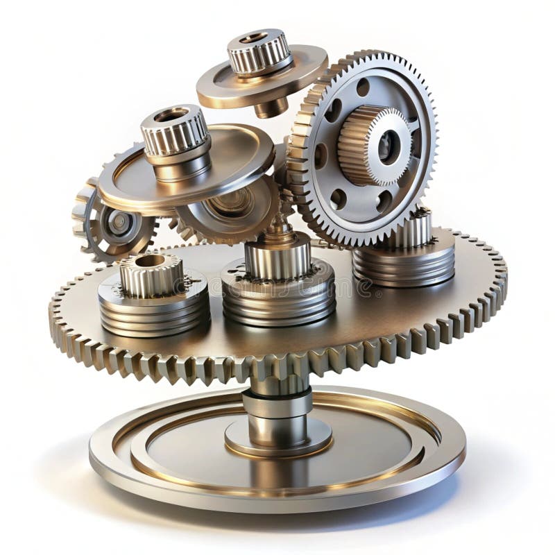Levitating 3D Structure with Rotating Gears Stock Illustration ...
