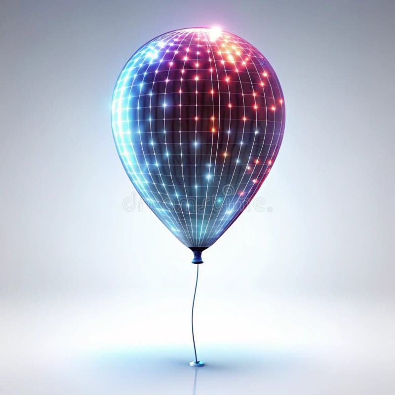 Levitating Digital Balloon with Glowing Strings Stock Illustration ...