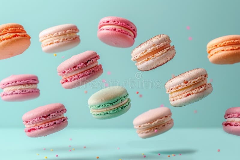 Levitating Falling Cakes Desserts Macarons Stock Image - Image of food ...