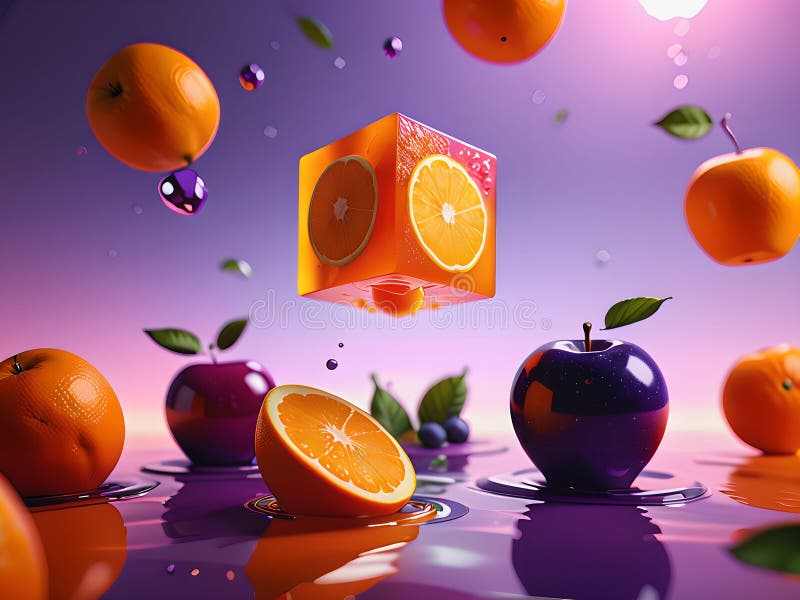 Levitating Fruit Cube: Futuristic Euphoria Stock Illustration ...
