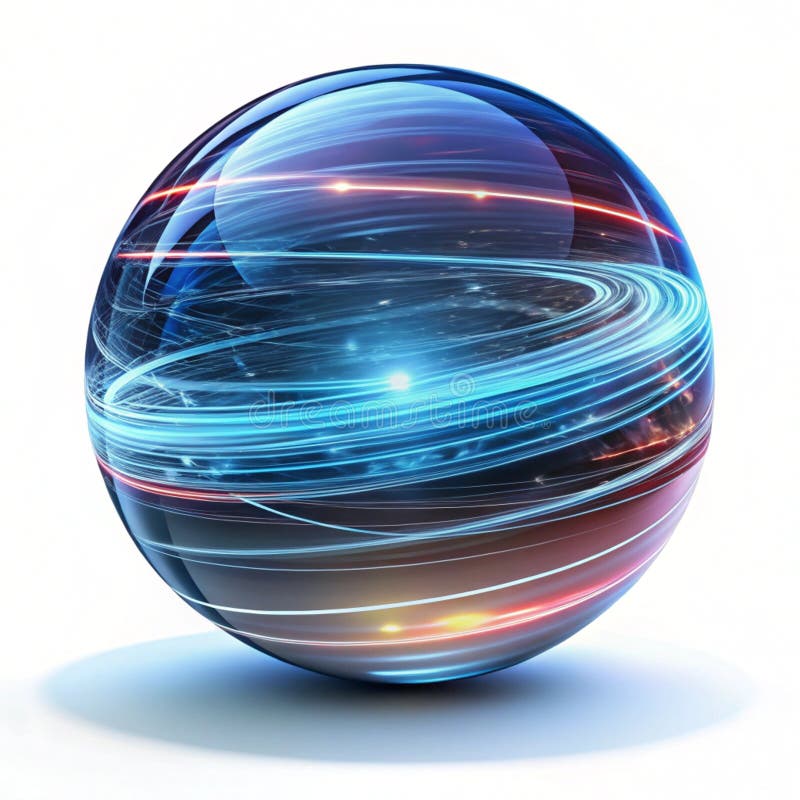 Levitating Futuristic Sphere with Rotating Light Trails Stock ...