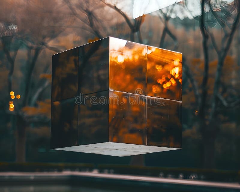 Levitating Geometric Cube with Mirrored Reflections Suspended in Mid ...