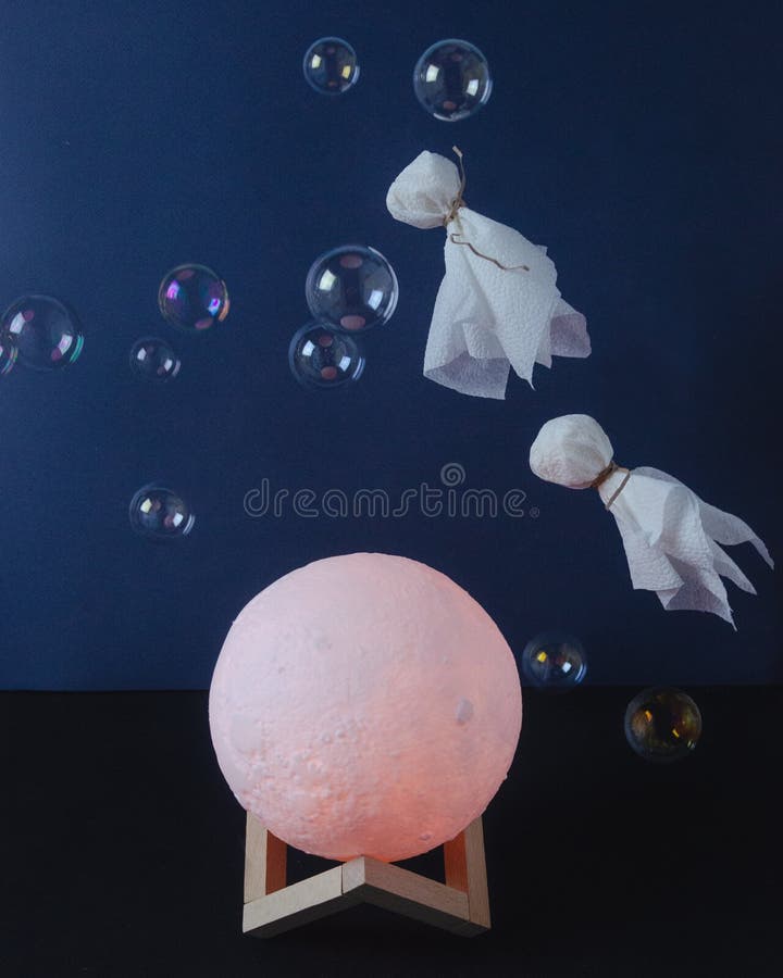 Levitating Ghosts In Soap Bubbles Over The Moon Stock Image - Image of ...