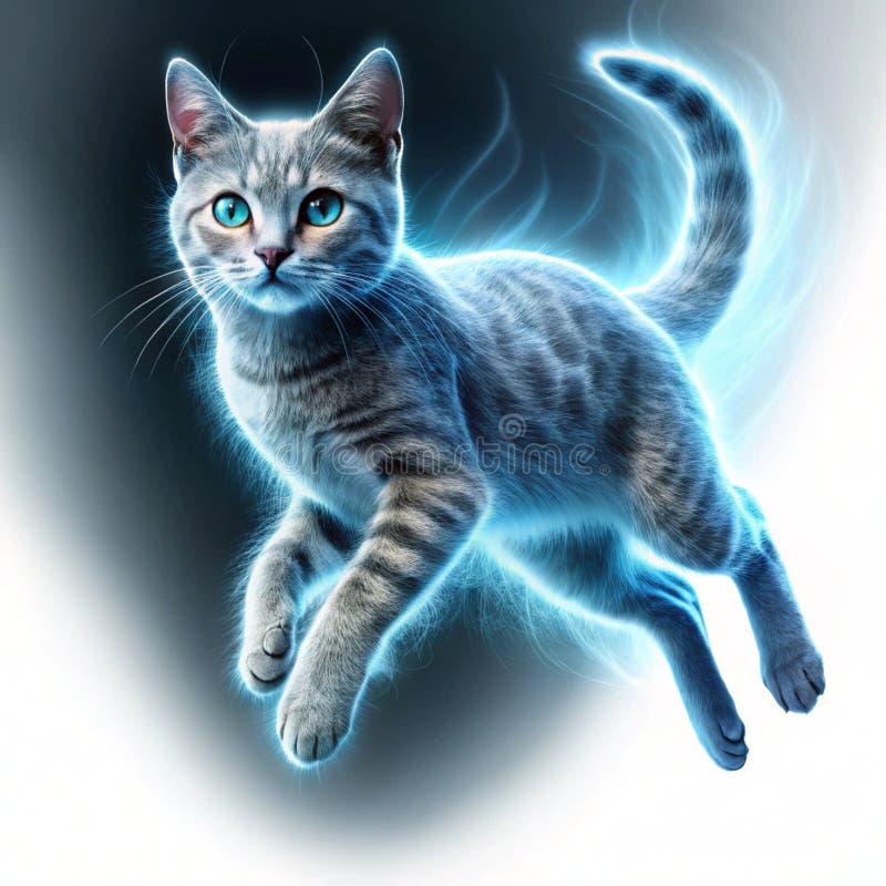 Levitating Glowing Cat with Transparent Floating Tail Stock ...