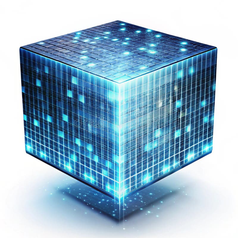 Levitating Glowing Cube with Digital Data Flowing through Stock ...