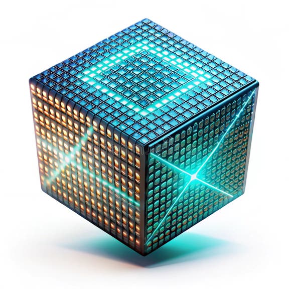 Levitating Glowing Cube with Rotating Digital Patterns Stock ...