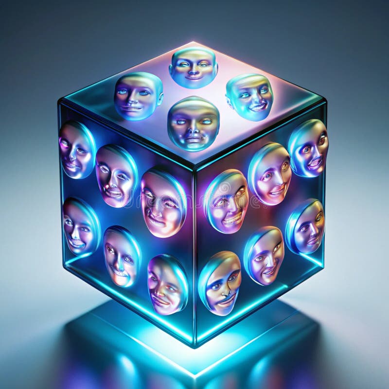 Levitating Glowing Cube with Rotating Holographic Faces Stock ...