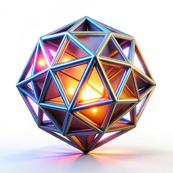 Levitating Glowing 3D Geometric Shape with Rotating Faces Stock ...