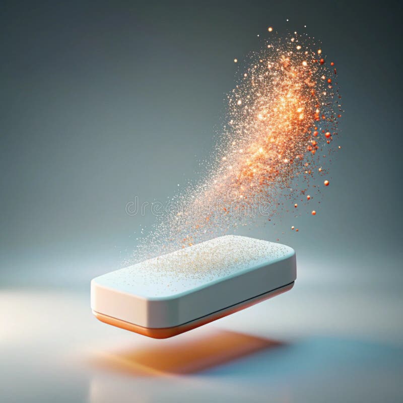 Levitating Glowing Eraser with Floating Particles Stock Illustration ...