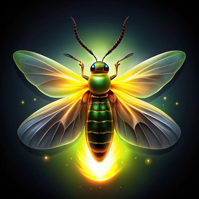Levitating Glowing Firefly with Glowing Wings Stock Illustration ...