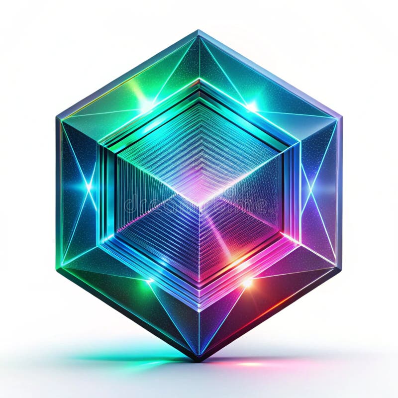 Levitating Glowing Hexagonal Prism with Rotating Digital Effects Stock ...