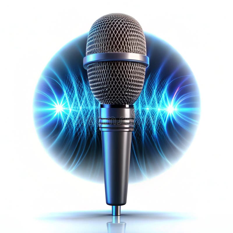 Levitating Glowing Microphone with Animated Sound Waves Stock ...
