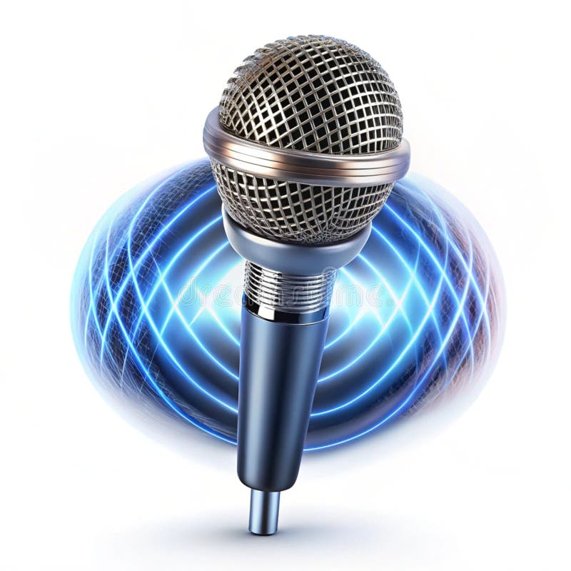 Levitating Glowing Microphone with Rotating Sound Waves Stock ...