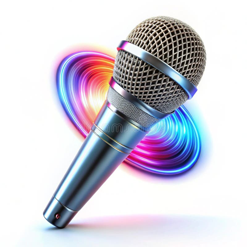 Levitating Glowing Microphone with Rotating Sound Waves Stock ...