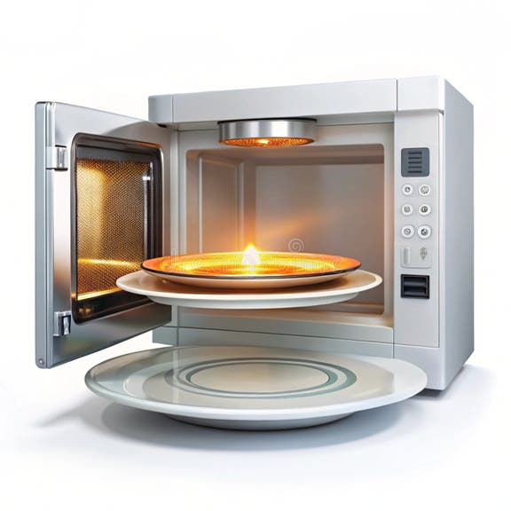 Levitating Glowing Microwave with Rotating Turntable Stock Illustration ...