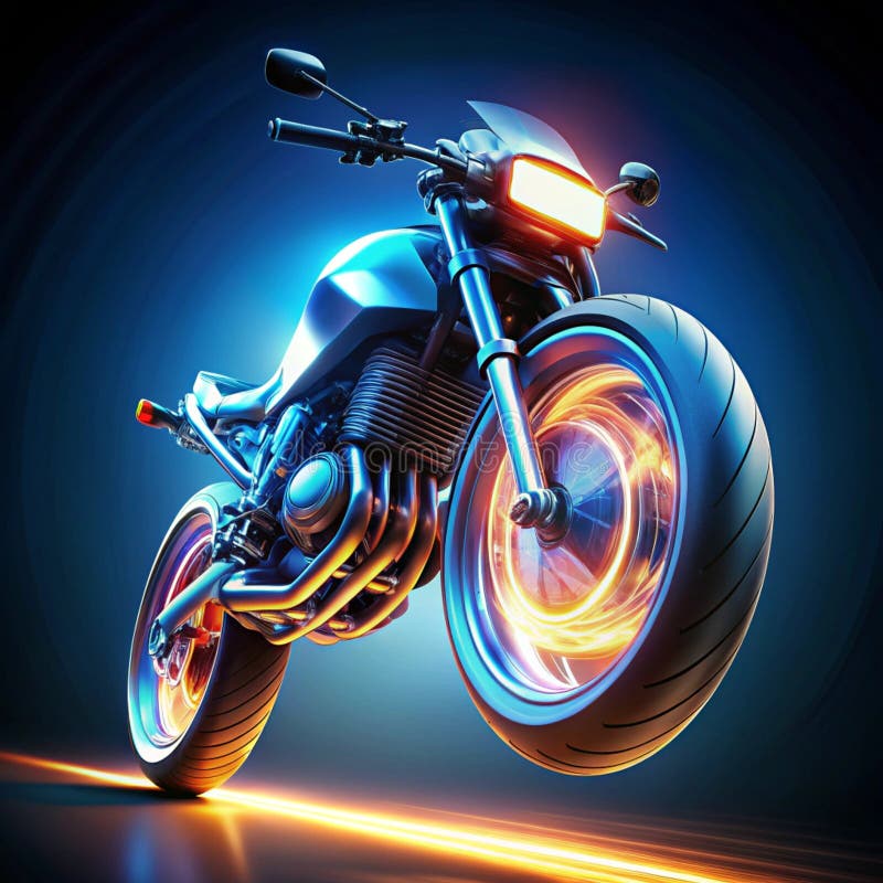 Levitating Glowing Motorcycle with Rotating Wheels and Speed Blur Stock ...