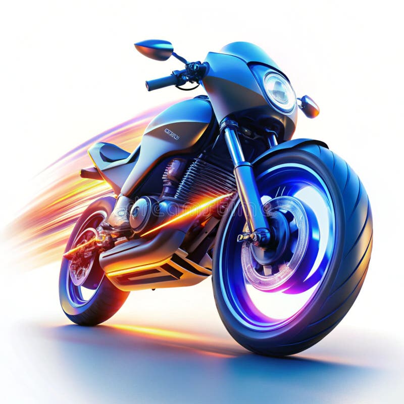 Levitating Glowing Motorcycle with Rotating Wheels and Speed Blur Stock ...