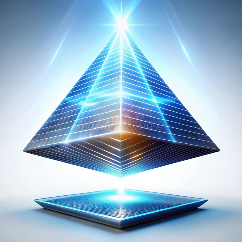 Levitating Glowing Pyramid with Floating Light Beams Stock Illustration ...