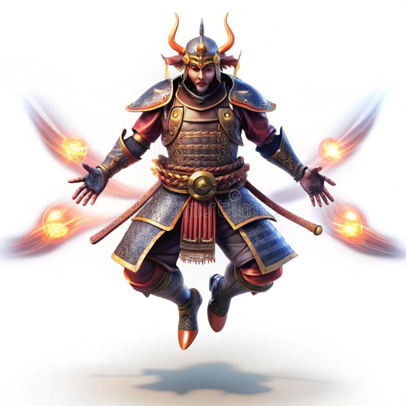 Levitating Glowing Samurai with Animated Armor Stock Illustration ...