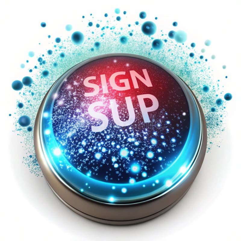 Levitating Glowing Sign Up Button with Floating Particles Stock ...