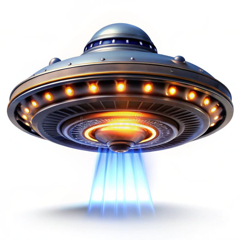 Levitating Glowing Spaceship with Rotating Thrusters Stock Illustration ...