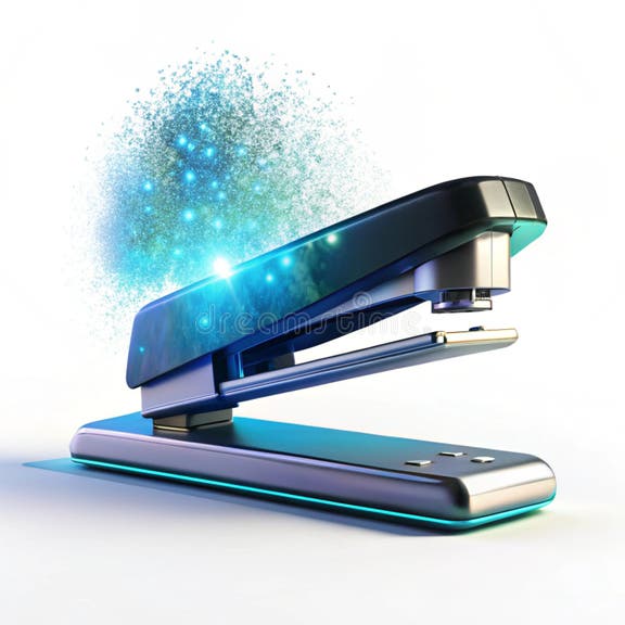 Levitating Glowing Stapler with Floating Paper Particles Stock ...