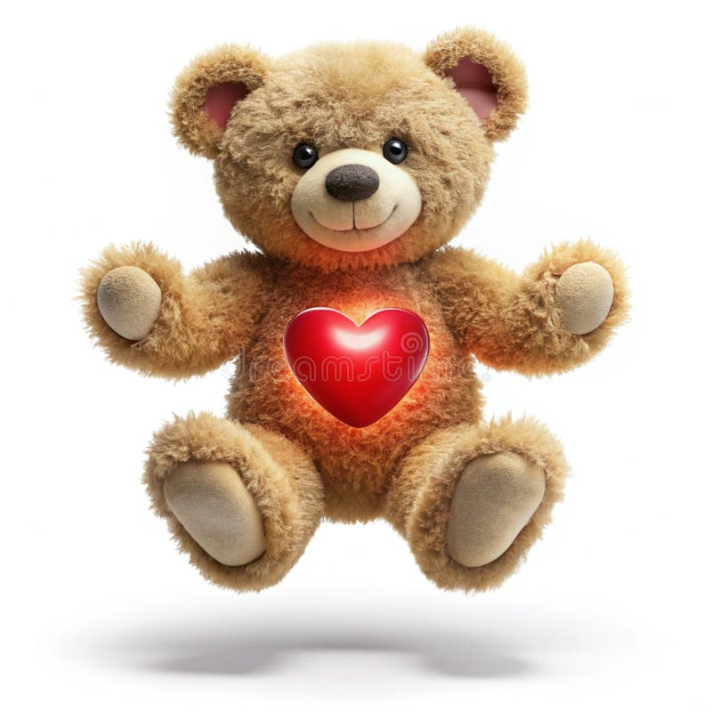 Levitating Glowing Teddy Bear with Animated Heart Stock Illustration ...