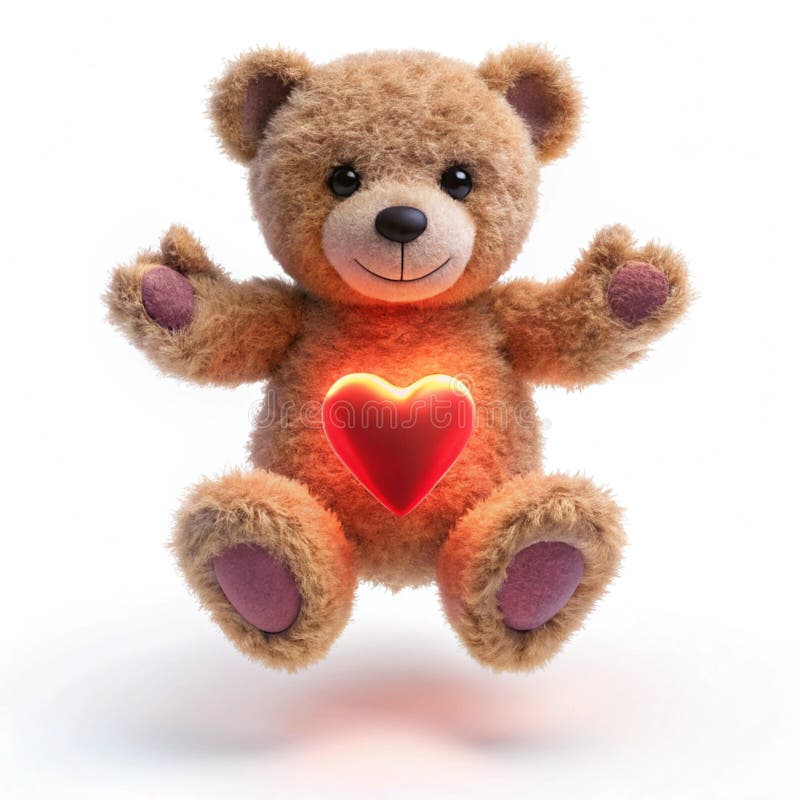 Levitating Glowing Teddy Bear with Animated Heart Stock Illustration ...