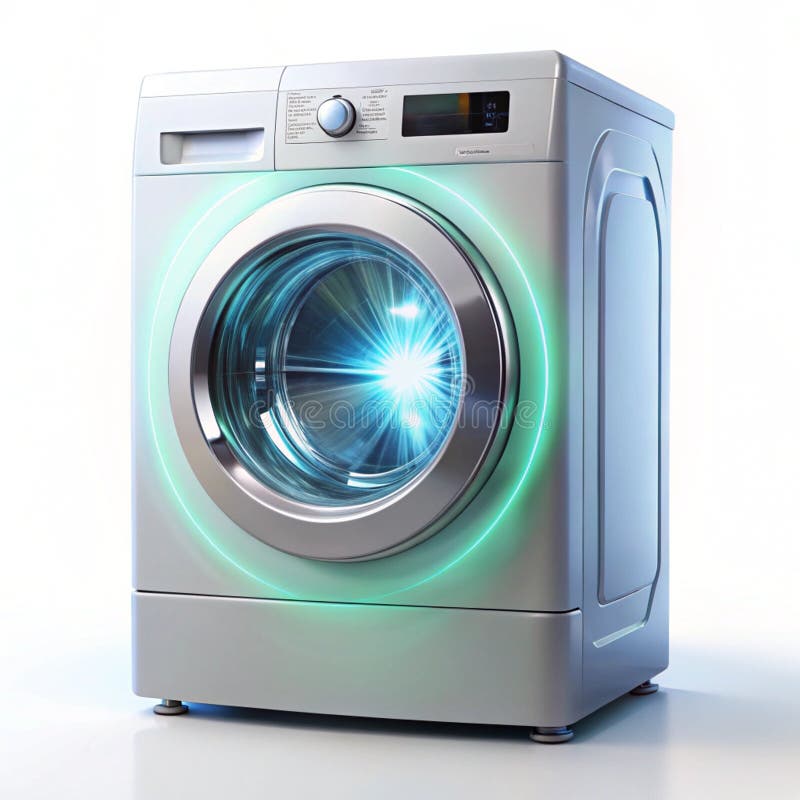 Levitating Glowing Washing Machine with Animated Washing Cycle Stock ...