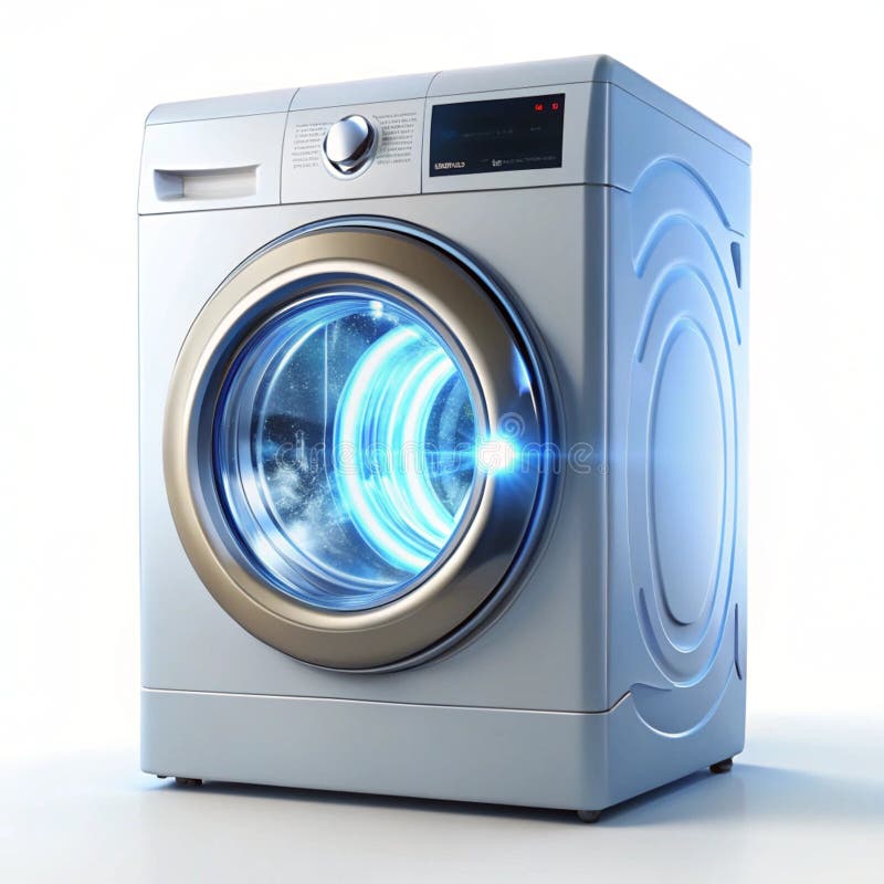 Levitating Glowing Washing Machine with Animated Washing Cycle Stock ...