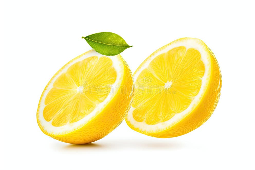 Lemon Slices with Leaf Levitating on White Background. Stock ...