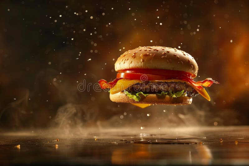 Levitating of Hamburger, a Burger is Flying, Advertising for Fast Food ...