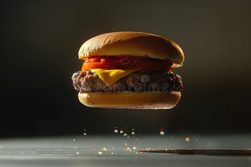 Levitating of Hamburger, a Burger is Flying, Creative Fast Food Poster ...