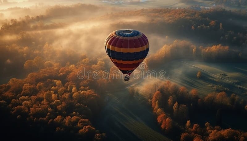 Levitating Hot Air Balloon Soars Mid Air Over Mountain Landscape ...