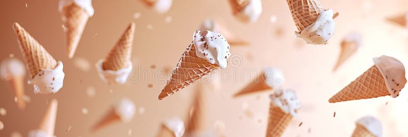 Levitating Ice Cream Cones with Chocolate Pieces Background Banner ...