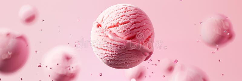 Levitating Ice Cream Scoops with Pink Sprinkle on Pink Background ...