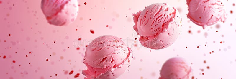 Levitating Ice Cream Scoops with Pink Sprinkle on Pink Background ...