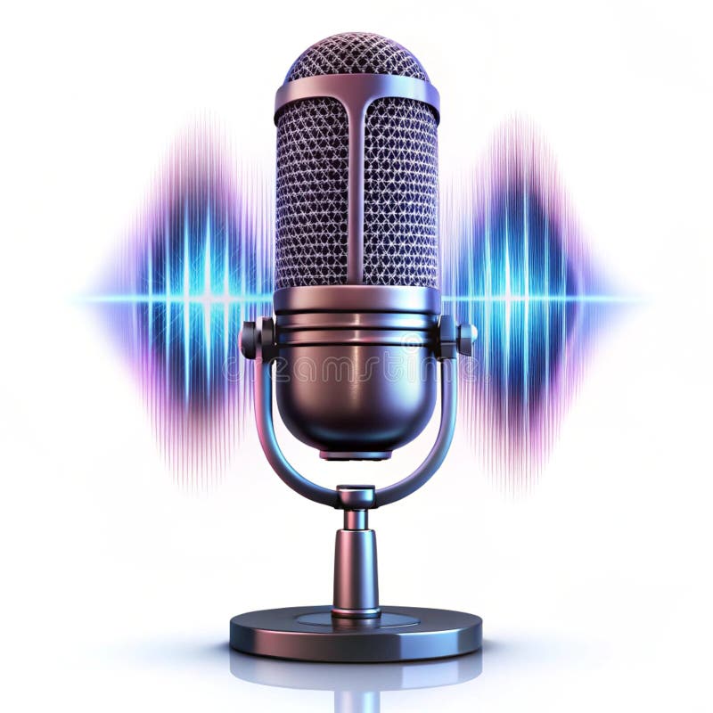 Floating Microphone with Glowing Animation and Sound Waves Stock ...