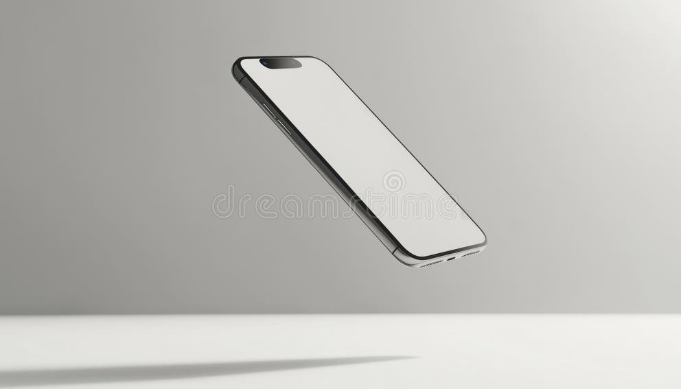 Levitating Modern Smartphone Backside with Camera on Gray Background ...
